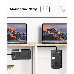 Surge Protector Power Strip with USB, SUPERDANNY Extension Cord with 22 Outlets & 6 USB, 1875W/15A, 1050J Surge Protection, 6.5Ft Flat Plug Power Cord, for Home Office Dorm Workshop, Black