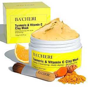 BACHERI Turmeric Vitamin C Clay Mask # 130g, Blackheads Acne Dark Spots Remover with Turmeric Extract, Turmeric Clay Mud Mask for Glowing Skin, Refining Pores and Controlling Oil