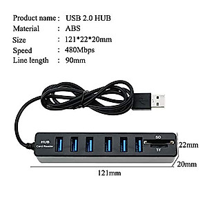 Lysee Data Cables - YuXi USB Hub 2.0 Multi USB 2.0 Hub USB Splitter High Speed 6 Ports Hab TF SD Card Reader All in One for PC Computer Accessories - (Color: Black)