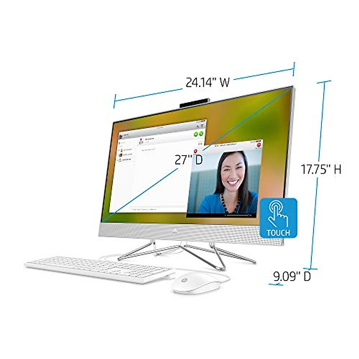 HP 27-inch Touchscreen All-in-One Desktop Computer, AMD Ryzen 5 4500U Processor,16 GB RAM, 512 GB SSD, Windows 10 Home (27-dp0160, Silver)