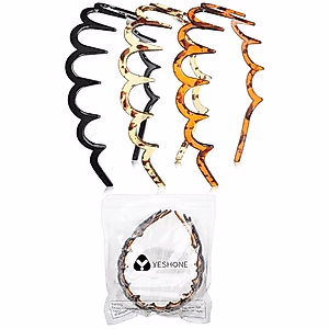 Yeshone 3-Piece Shark Tooth Hair Band, Plastic U-Shaped Hairband with Zigzag Teeth, Hair Accessory for Women and Girls, Black