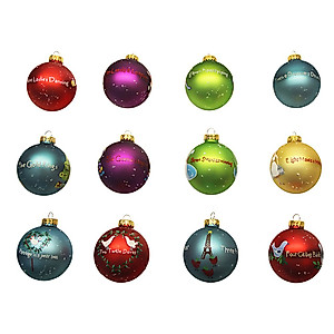 Kurt Adler Twelve Days of Christmas Ball Ornament, 65mm, Set of 12, Glass