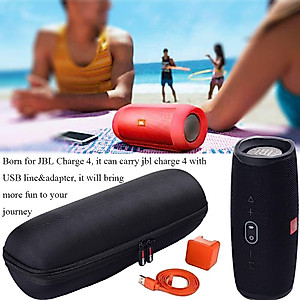Case for JBL Charge 4 / Charge 5 / Pulse 4 Portable Waterproof Wireless Bluetooth Speaker [ Fits USB Plug and Cable & More ] - Black (Case Only)