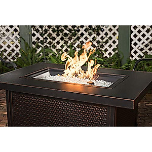 Fire Sense 62750 Weyland Hammered Aluminum Convertible Gas Fire Pit Table 55000 BTU Multifunctional Outdoor Firepit with Fire Bowl Lid, Nylon Cover & Clear Fire Glass Bronze Finish - Rectangular 48"
