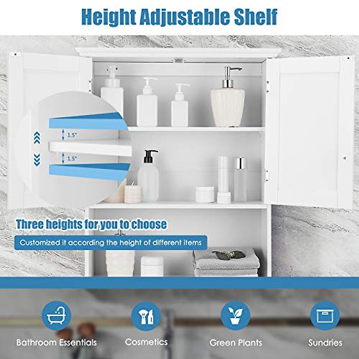 GOFLAME Bathroom Wall Cabinet, 2-Door Toilet Cabinet with Hanging Design, Wooden Medicine Cabinet with Height Adjustable Shelf, Wall Mount Cabinet with Large Storage Space (White)