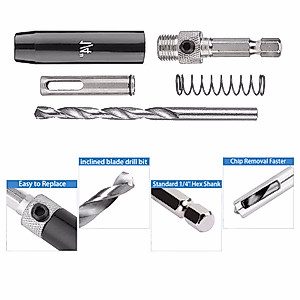 22PCS Self Centering Drill Bit Set, Door Window Cabinet Hinge Hardware Drill Bits, 10 Tapper Core Hole Puncher with 10 Replacement Drill Bits & Hex Key & Center Punch