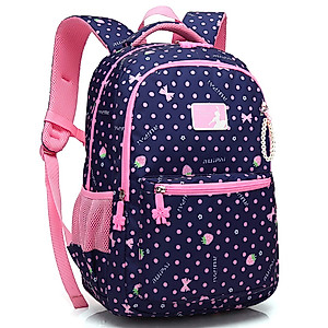 MIFULGOO Kid Girl School Backpack Water Resistant Elementary Dot Bookbag with Chest Strap (RoyalBlue)