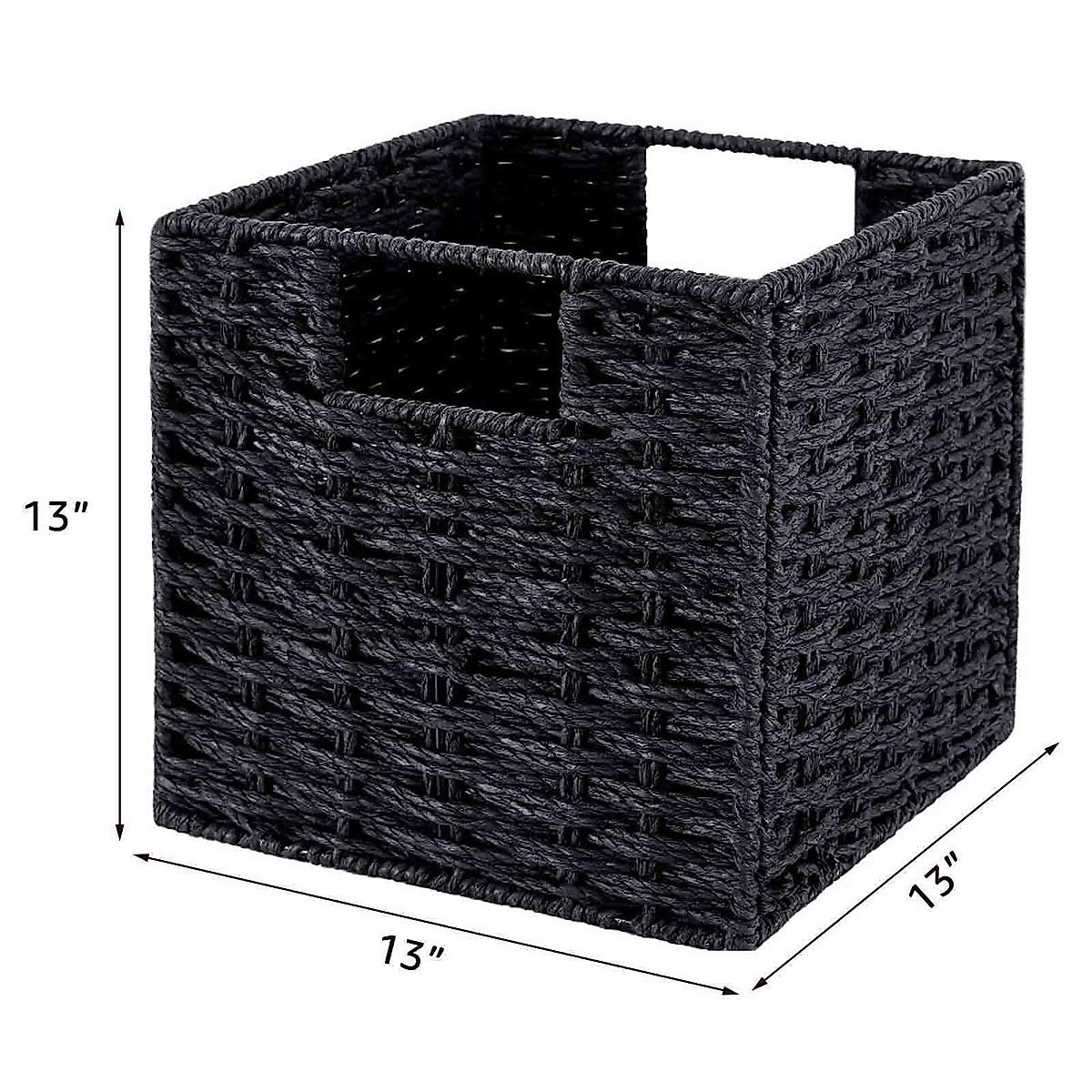 LEGNHOOM Wicker Storage Baskets Set of 2 Foldable Cube Paper Rope Storage Baskets Bins Large Wicker Baskets for Shelves Organizing & Decor, 13 inch (13″×13″×13″)