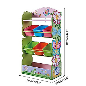 Fantasy Fields - Magic Garden Kids Wooden Furniture, Toy Organizer with 6 Removable Bins and Extra Storage, Combo Shelf, Pink