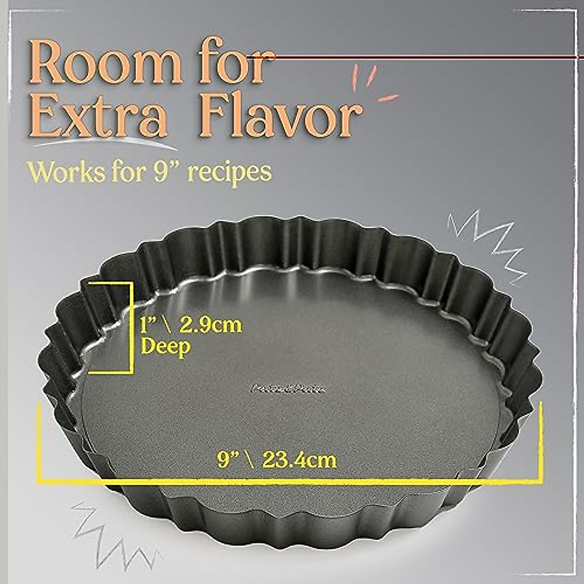 Patz&Patz Fluted Tart Pan with Removable Bottom – 9 In. Nonstick Pie Pan with Crust-Shaper Ring – Carbon Steel Pan for Pies, Tarts, and Quiche Baking Dish – 9 Inch Tart Pans for Baking