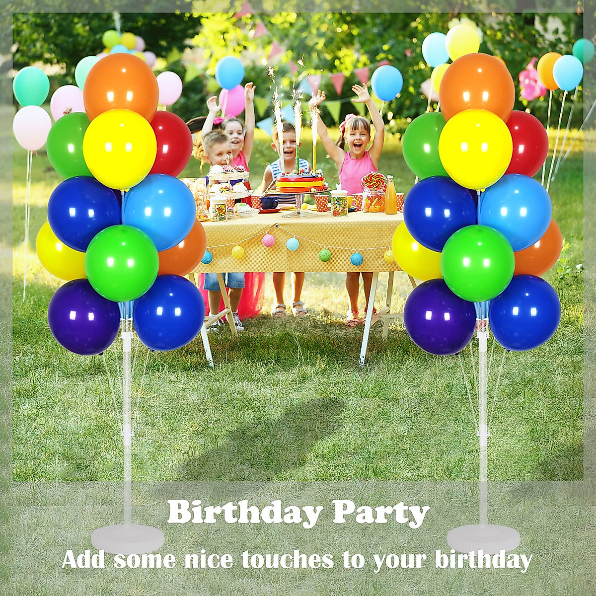 Balloon Column Kit Set of 2 With Balloons Included - Balloon Tower with Stand, Base, and Pole,Backdrop Decoration for Wedding, Baby Shower, Birthday Party, or Bachelorette Parties (Rainbow)