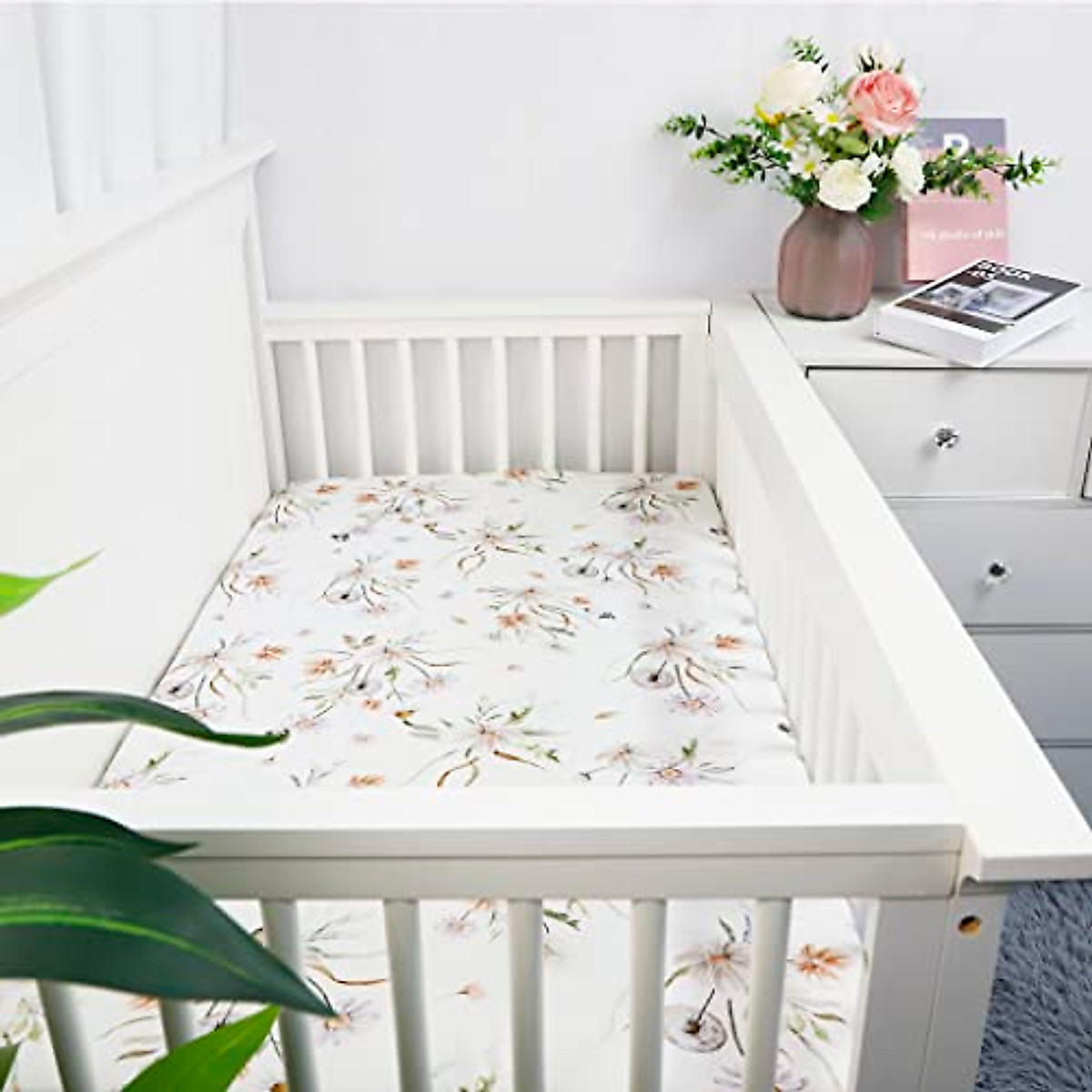 CARUILI Baby Girl Crib Sheets 2 Pack, Fitted Crib Sheet Girl for Standard Crib and Toddler Bed Mattress, Soft Breathable Jersey Cotton Toddler Bed Sheet Set, Vintage Floral & Butterfly