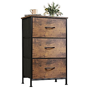 WLIVE Dresser with 3 Drawers, Fabric Nightstand, Organizer Unit, Storage Dresser for Bedroom, Hallway, Entryway, Closets, Sturdy Steel Frame, Wood Top, Easy Pull Handle, Rustic Brown Wood Grain Print