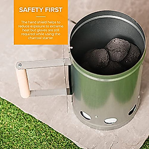 LIVIVO Banquet Charcoal Chimney Starter With Wooden Safety Handle - Quick Start Barbecue Lightning Kit Camping Grilling BBQ - Galvanised Iron Sheet Finish - Heavy Duty