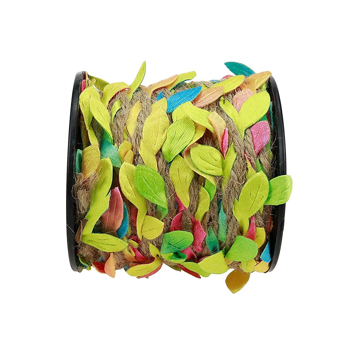 Quluxe 33Ft Natural Jute Twine, 5MM Burlap Leaf Ribbon with Artificial Vine Green Leaves for Garland DIY Crafts Wedding Home Garden- Multicolored