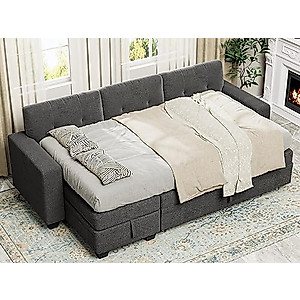 YESHOMY Sofa Bed Reversible Convertible Sleeper Pull Out Couches with Storage Chaise, Linen Fabric Furniture for Living Room, Bedroom, Apartment, Dark Gray