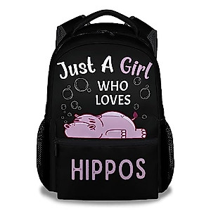 CUSPCOD Hippo Backpack for Girls Boys, 16 Inch Backpacks for School, Cute, Adjustable Straps, Durable, Lightweight, Large Capacity Bookbag for Kids