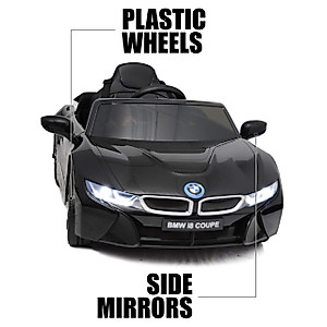 Americas Toys Compatible with BMW - Electric 12V Battery Remote Control Car - Kids Ride On Toys with 2 wheels Driving, Sound Buttons, Leather Seat, MP3 System for Music, Story and Education Horn Black