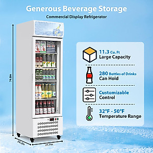 GarveeTech Commercial Merchandiser Refrigerator,11.3 Cu.Ft Glass Door Display Refrigerator,Drink Cooler Beverage Fridge with Soft LED Light, 4 Adjustable Shelves,White