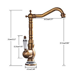 Bath Kitchen Sink Faucets Antique Brass Single Handle Kitchen Basin Faucets Deck Mounted Hot&Cold Water Mixer Basin Sink Taps