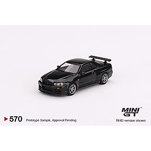 True Scale Miniatures Model Car Compatible with Nissan Skyline GT-R (R34) V-Spec Black Pearl Limited Edition 1/64 Diecast Model Car MGT00570