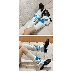 DEEPWIN Leg Warmer Leg Socks Lolita Love Sweet Knitted Leg Calf Cute Ribbon JK Spicy Girl (Blue)