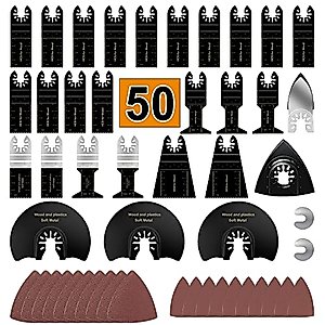 50 Pack Oscillating Saw Blades, Universal Quick Release Multi Tool Blades Kits, Sanding Set, Multitool Blades Fit for Black & Decker Porter Cable Dewalt Chicago Rockwell Makita Craftsman