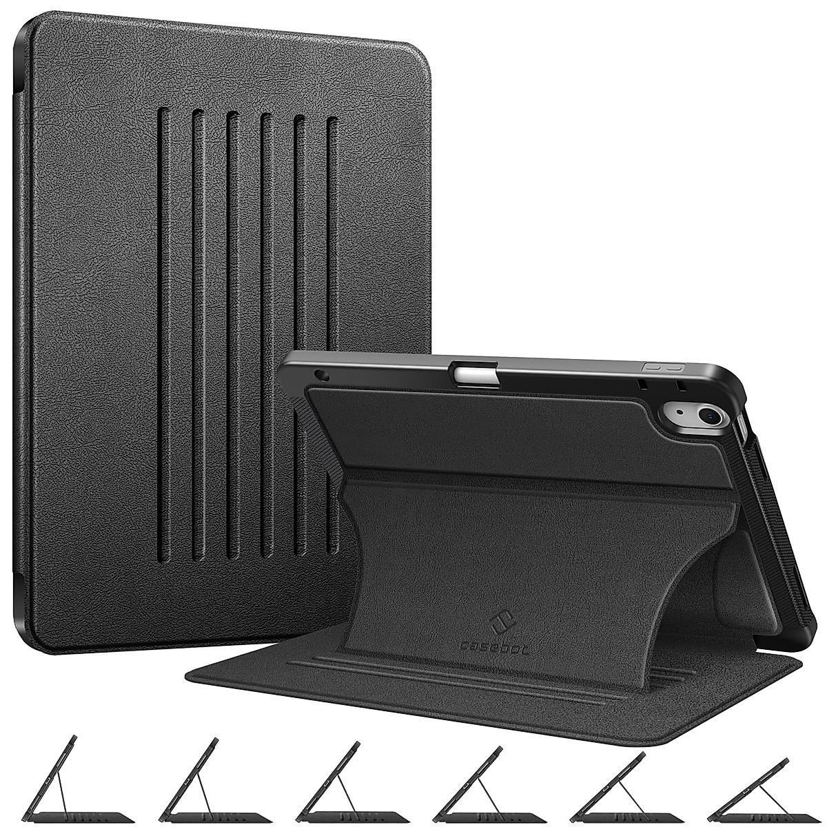 FINTIE CaseBot Magnetic Stand Case for iPad Air 11-inch M2 (2024), iPad Air 5th / 4th Generation (2022/2020) 10.9 Inch - Multiple Angles Shockproof TPU Cover with Pencil Holder - Black