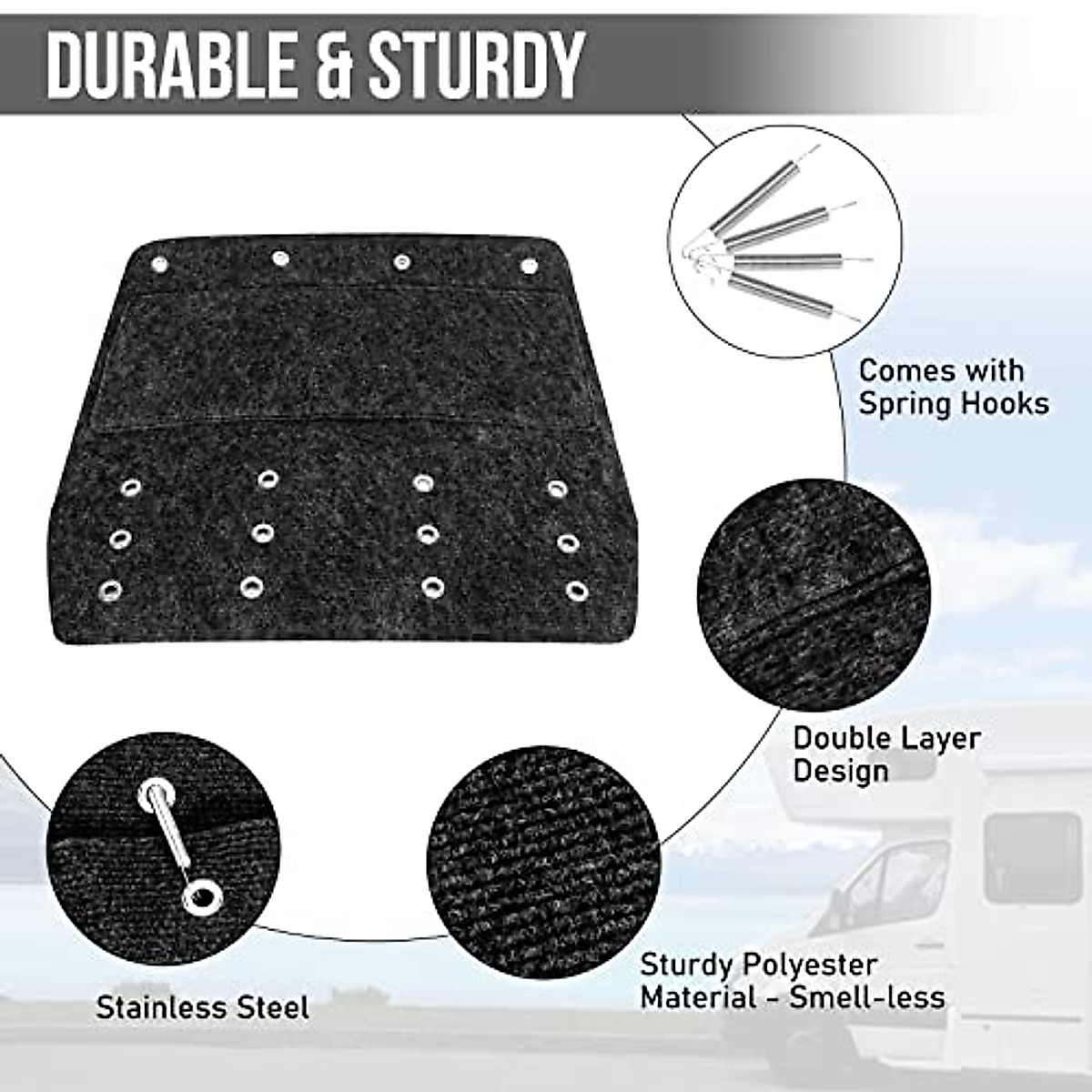 RV Step Covers 22 inch, Non-Slip Heatproof RV Travel Trailer Step Cover 22” Wide, RV Wrap Around Stair Cover Camper Stair Rug for RV Trailer Steps, Black Camper Stair Carpet, RV Accessories, 2 Pack