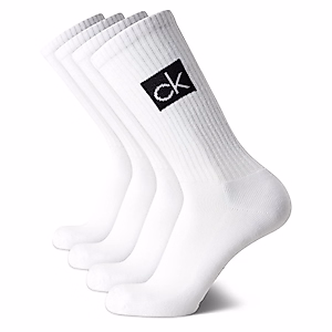 Calvin Klein Socks - Cotton Blend Cushioned Mid-Calf Athletic Crew Sock (4 Pack), Size 7-12, White