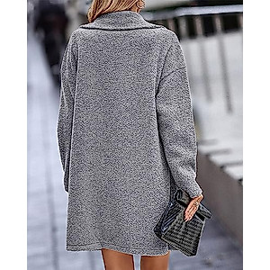 BTFBM Women's 2023 Fuzzy Fleece Winter Coat Lapel Long Sleeve Button Down Warm Faux Fur Outwear Sherpa Jacket Cardigan(Solid Light Grey, Small)