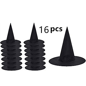 16 pcs Halloween Black Witch Hat for Party Masquerade Cosplay Costume Accessory Daily for Halloween Carnival Party Black