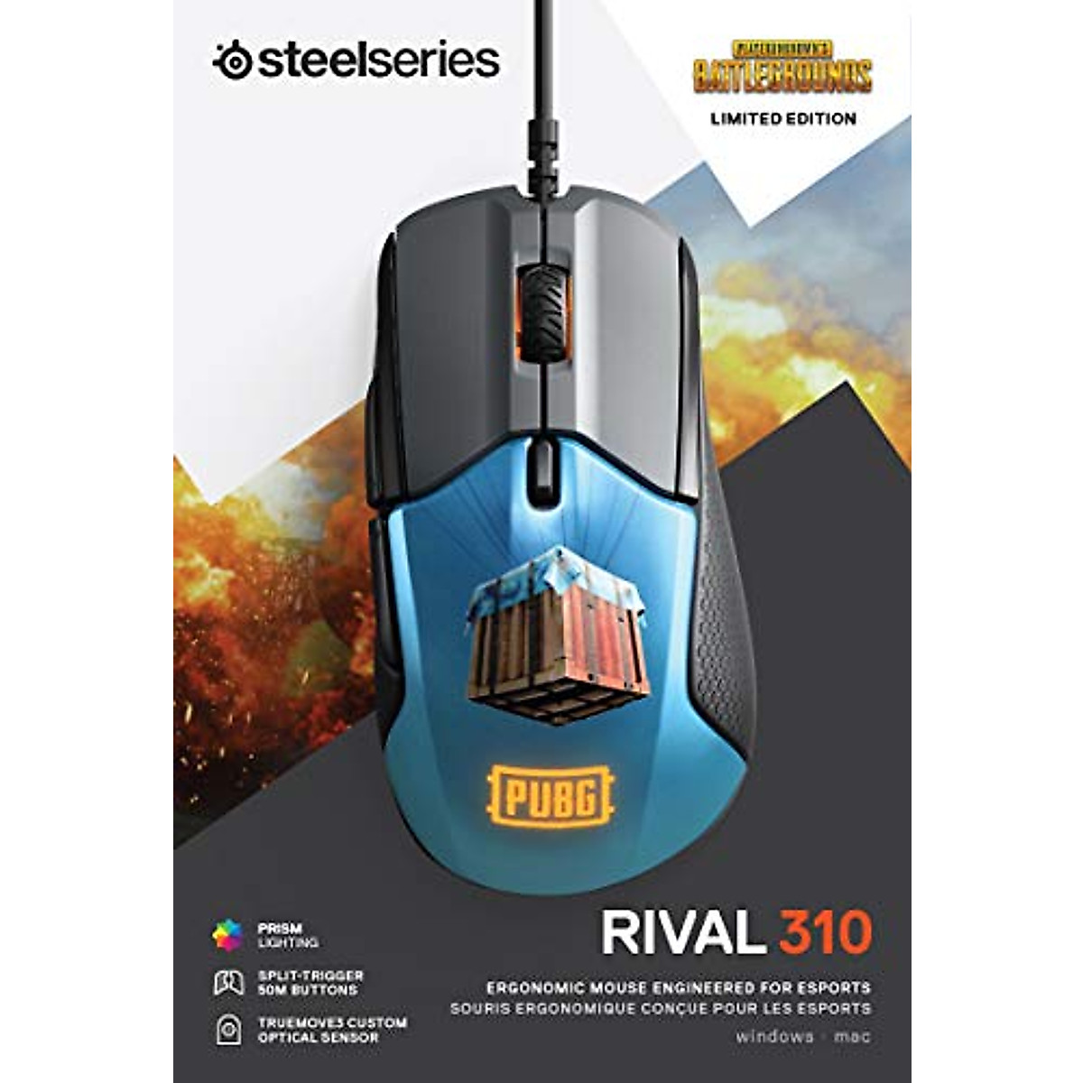 SteelSeries Rival 310 - Optical Gaming Mouse - RGB Illumination - 6 Buttons, Rubber Sides - On-Board Memory - PUBG
