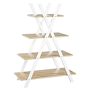 Giantex 4-Tier Bookshelf, 42.5" Tall A-Frame Wooden Ladder Shelf Plant Stand Rack 11 Potted Flower Holder, Easy Assembly X-Shape Freestanding Open Display Storage Shelving Bookcase