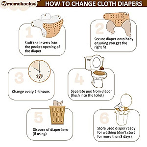 Mama Koala 2.0 Baby Cloth Diapers with AWJ Lining and Tummy Panel, Washable Reusable Pocket Diapers, 6 Pack with 6 Bamboo Diaper Inserts (Simply Neutrals)