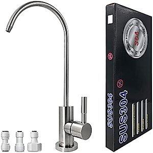 Drinking Water Faucet 100% Lead-Free Kitchen Water Filter Faucet Stainless Steel Cold Water Bar Sink Faucet for Water Purifier Filter Filtration System, 1/4-inch Tube, Brushed Finish
