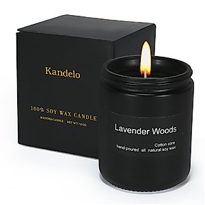 Scented Candle Lavender,7oz 45Hour Burn,Scented Candles for Home| Spring Candles| Black Jar Candle|Soy Candles,Long Lasting Candles |for Men & Women Candles Gifts (Lavender Woods, 7oz)