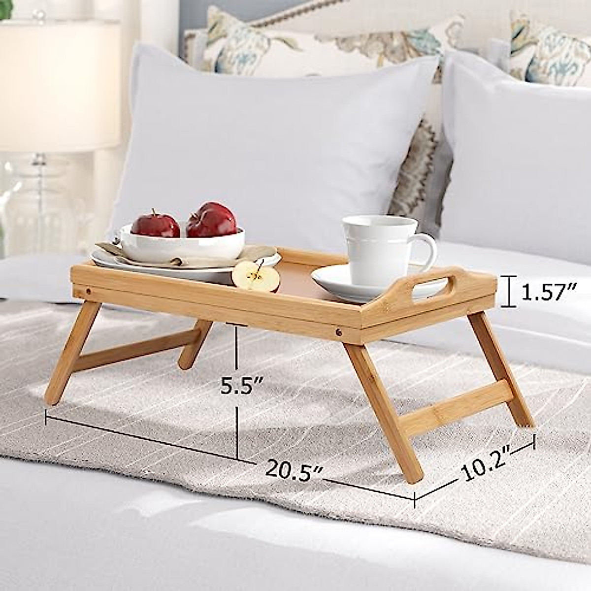 Bed Tray Table Folding Legs with Handles Breakfast Tray for Sofa Eating,Drawing,Platters Bamboo Serving Lap Desk Snack Tray