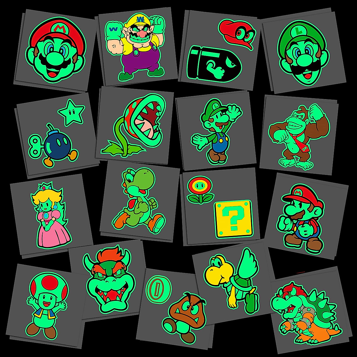 Mario Birthday Party Supplies, 34Pcs Temporary Tattoos Party Favors, Glow In The Dark Removable Skin Safe, Fake Tattoo Stickers for Goody Bag Treat Bag Stuff for Mario Birthday Party Gifts
