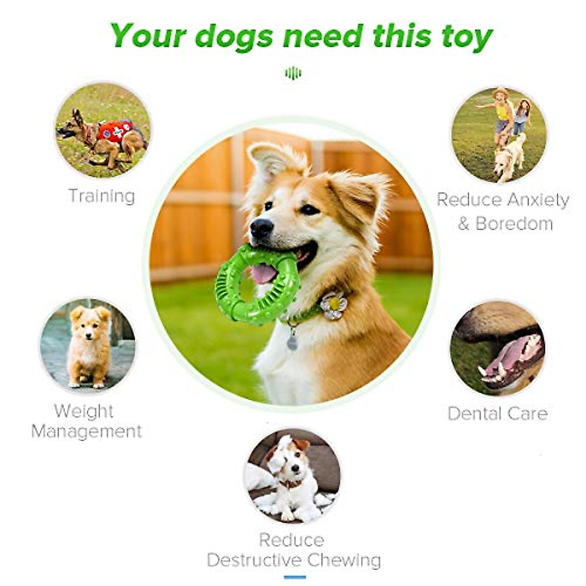 Feeko Dog Toys for Aggressive Chewers Large Breed, Non-Toxic Natural Rubber Long-Lasting Indestructible Dog Toys, Durable Puppy Chew Toy for Medium Large Dogs - Fun to Chew, Chase and Fetch (Green)