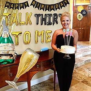 LaVenty 47PCS Black Gold Talk 30 to Me Balloons Talk 30 to Me Birthday Decoration Talk Thirty To Me Backdrop Banner 30th Birthday Decoration Dirty 30 Birthday Decoration