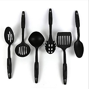 LMMDP 6 PCS Kitchen Utensils Set Non-Stick Dishwasher Safe Cooking Tools Spoon, Slotted Spoon, Spatula, Skimmer, Ladle, Pasta Server