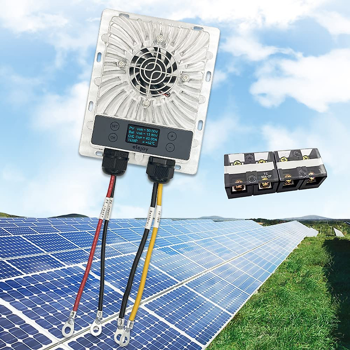 dsfen 600W Solar 10-30V Voltage Adjustable with LCD Display Maximum Power Point Tracking Photovoltaic Step-down Adapt to Various Batteries