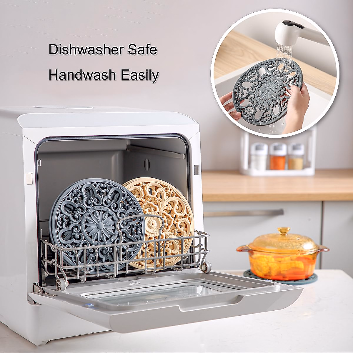 Extra Thick Silicone Trivet Mat for Hot Dishes, Hot Pots and Pans, Pot Holder, Hot Pad to Portect Your Table and Countertop, Kitchen Decor and Accessories,Merlot Red,Set of 3