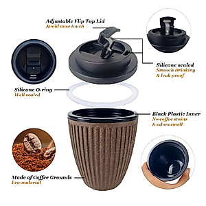 THVAULE Coffee Grounds Recycled Plastic Travel Coffee Mugs with Lids Reusable Coffee Cups With Lids Leak Proof To Go Coffee Mug for Home Office Cup holder, Mug Gift for Men Women (Coffee,10oz)