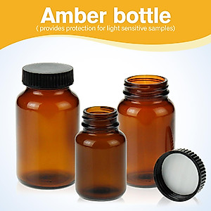 ALWSCI 250 ml 8 oz Amber Glass Wide Mouth Packer Bottle 45-400 Black Ribbed Cap, Diameter 64 mm x 119 mm, Pack of 24