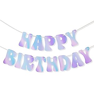 HOUSE OF PARTY Happy Birthday Banner | 6Ft Pre-Strung Iridescent Silver Happy Birthday Letters Banner Sign | Bday Hanging Backdrop Party Decorations Banner| Beautiful Birthday Door Decoration