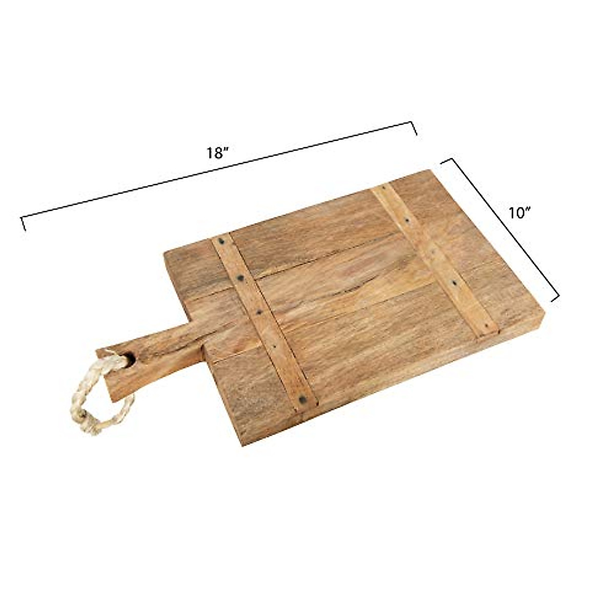 Creative Co-op Mango Wood Rope on Handle Cheese Board, Brown, 18x10