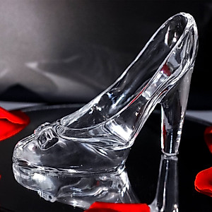 AIEWEV Crystal Glass Slipper Shoe Decor,Glass High Heels Shoe,Crystal Shoe Home Decoration,Miniatures Ornament for Lovers,Family, Friends (White)