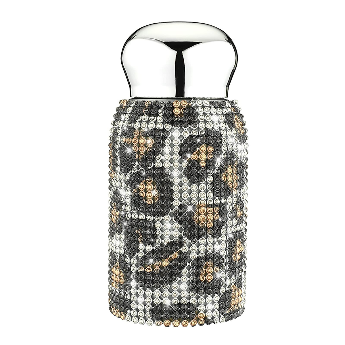 Tmore Mini Rhinestone Thermoses Bottle for Women Girls Glitter Stainless Steel Thermal Cute Water Bottles 200ml/6.76oz Bling Diamond Coffee Bottle Sparkling Insulated Vacuum Thermoses (#1 Leopard)